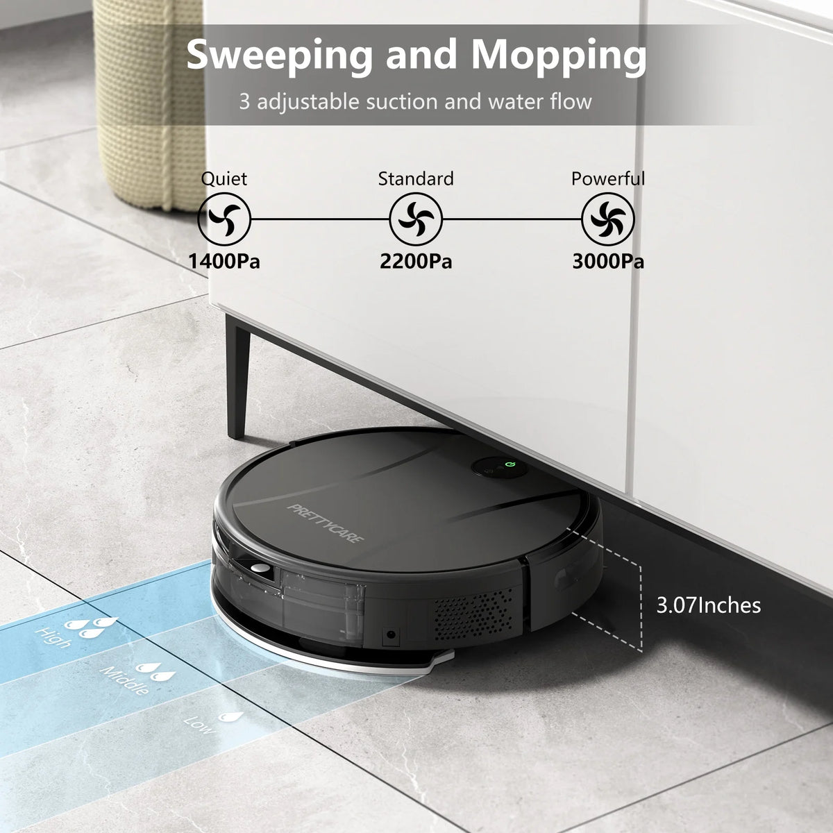 Prettycare C2 Robot Vacuum and Mop Combo, 2 in 1 Mopping Robot Vacuum ...