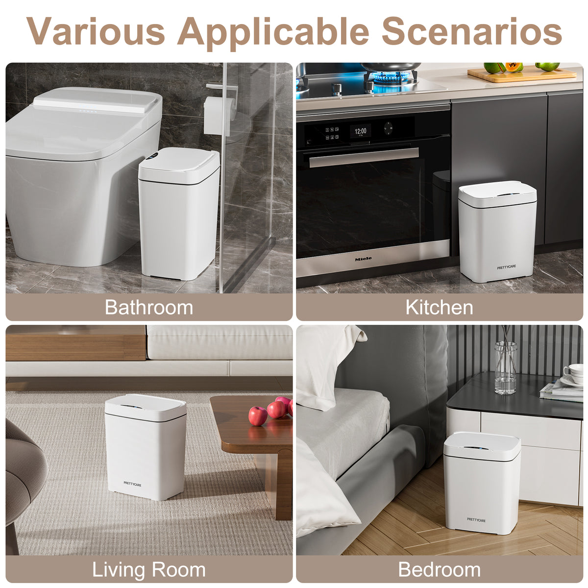 PrettyCare 2 Pcs Smart Automatic Touchless Trash Can with Lid,3.6 Gall ...