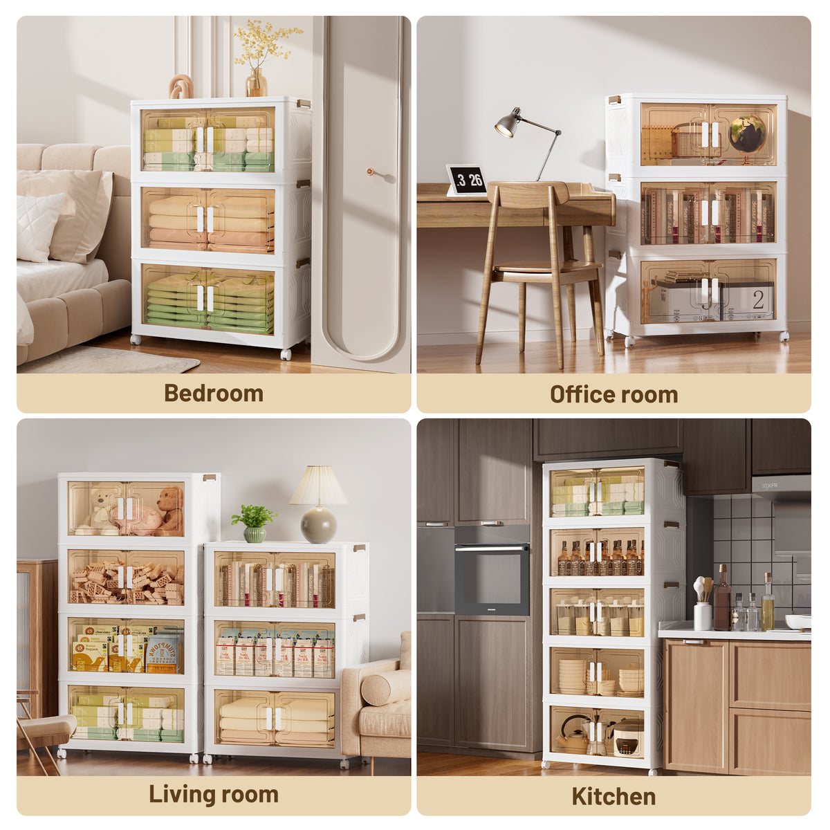 AZULLIA 232QT Stackable Plastic Collapsible Storage Bins with Lids, Wh ...