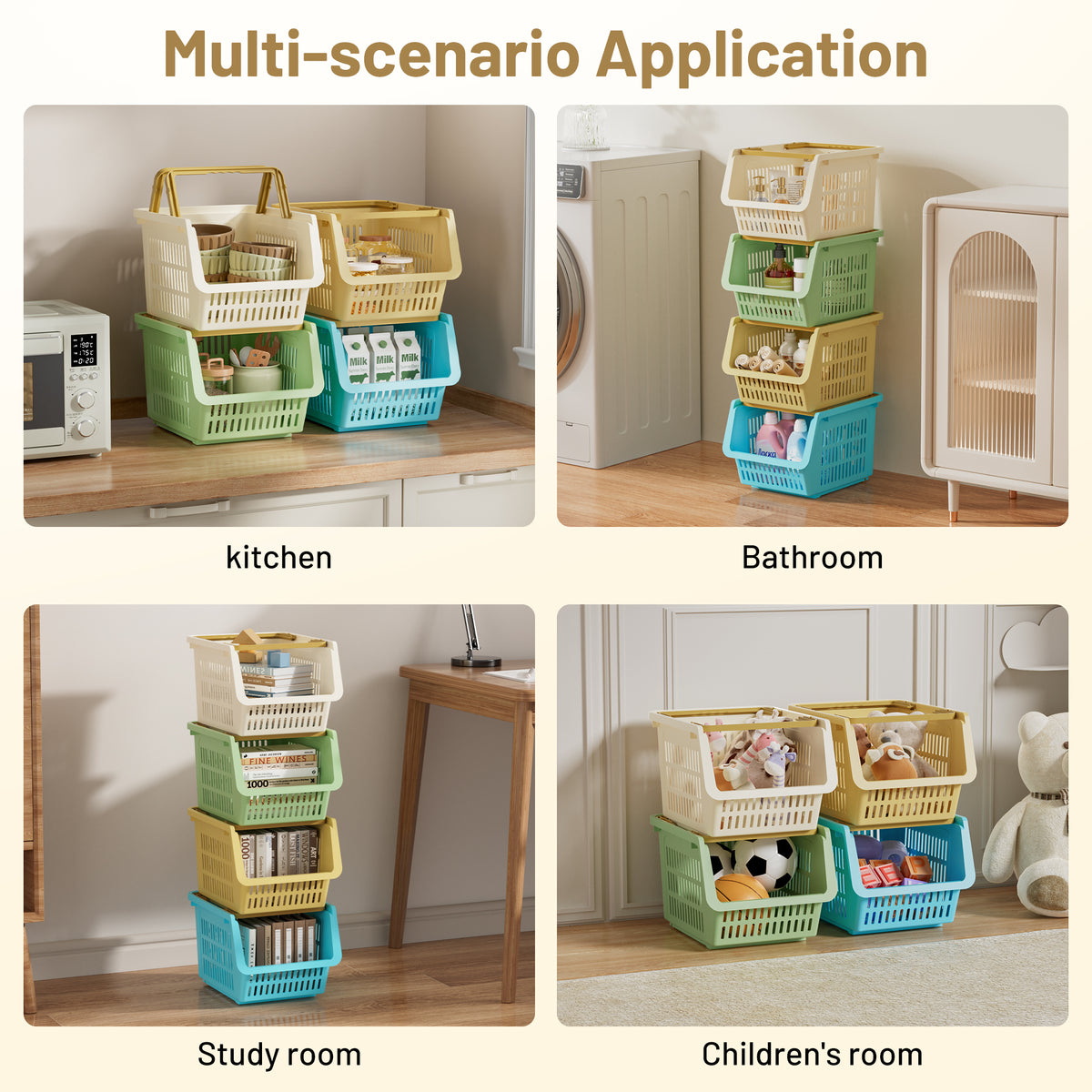 AZULLIA 4-Pack White Stackable Storage Bins Set, Plastic Storage Baske ...