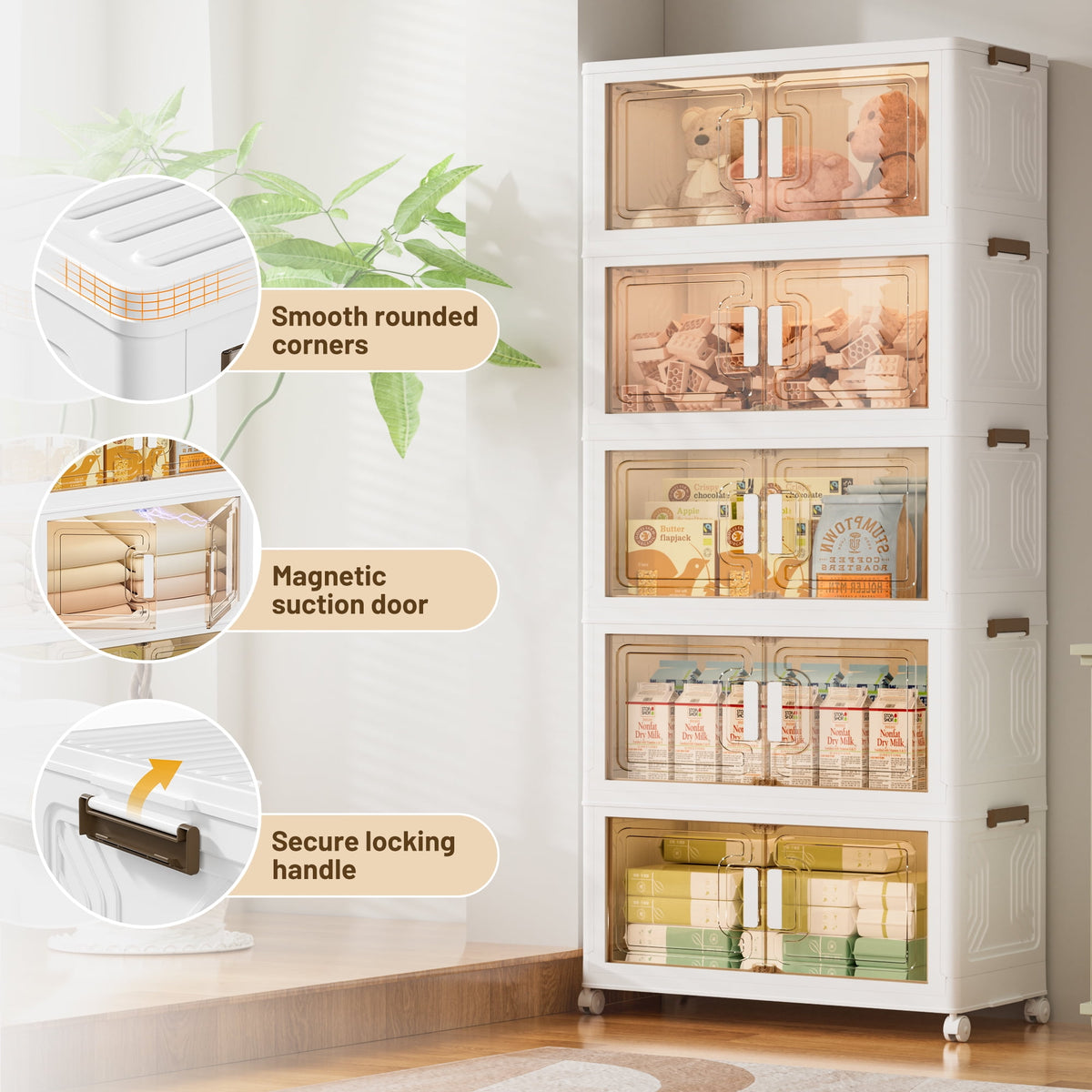 PrettyCare Collapsible Storage Bins with Lids, 5 Packs Folding Storage ...