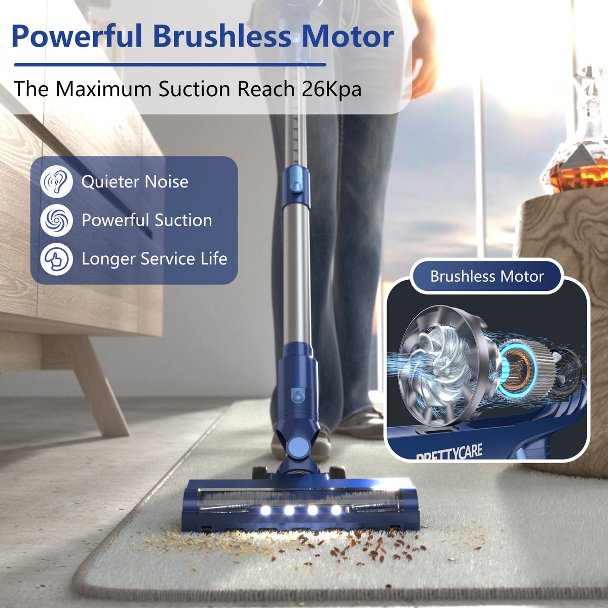 PRETTYCARE P1 Lightweight Cordless Vacuum Cleaner for Hard Floor